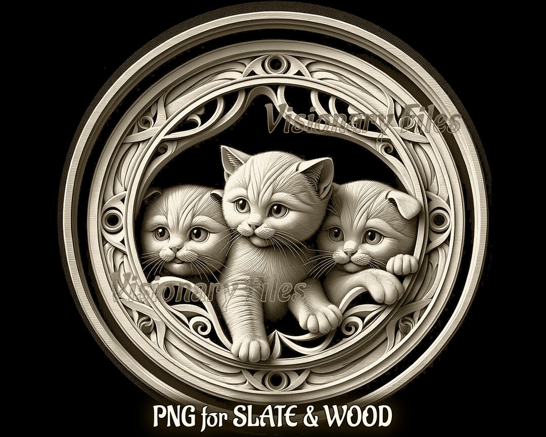 Kitten 3D Illusion PNG Laser File, Kitten PNG, Cats PNG, Cat Slate ...