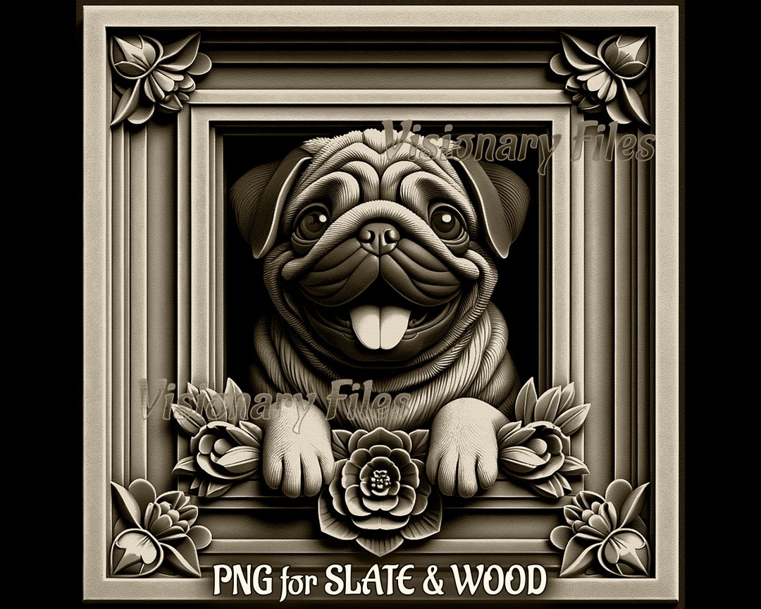 Pug Puppy 3D Illusion PNG Laser File, Dog PNG, Dog Slate Coaster ...
