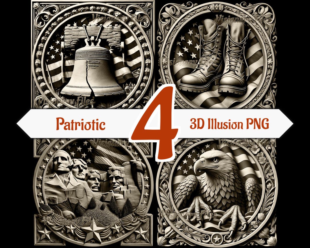 Patriotic 3D Illusion PNG Laser File Bundle, US Engraving, American ...