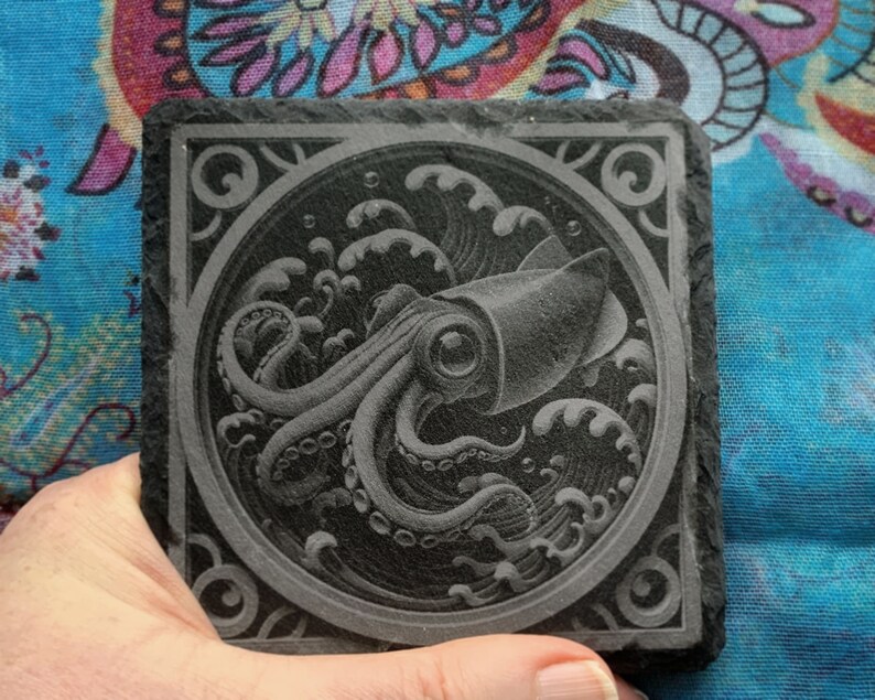 Squid 3D Illusion PNG Laser File, Squid PNG, Sealife Slate Coaster ...