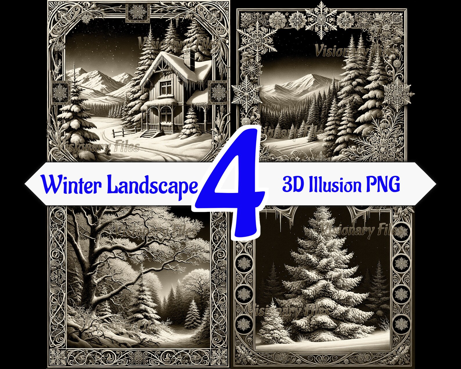 Winter Landscape 3D Illusion PNG Laser File, Winter 3D PNG Bundle ...