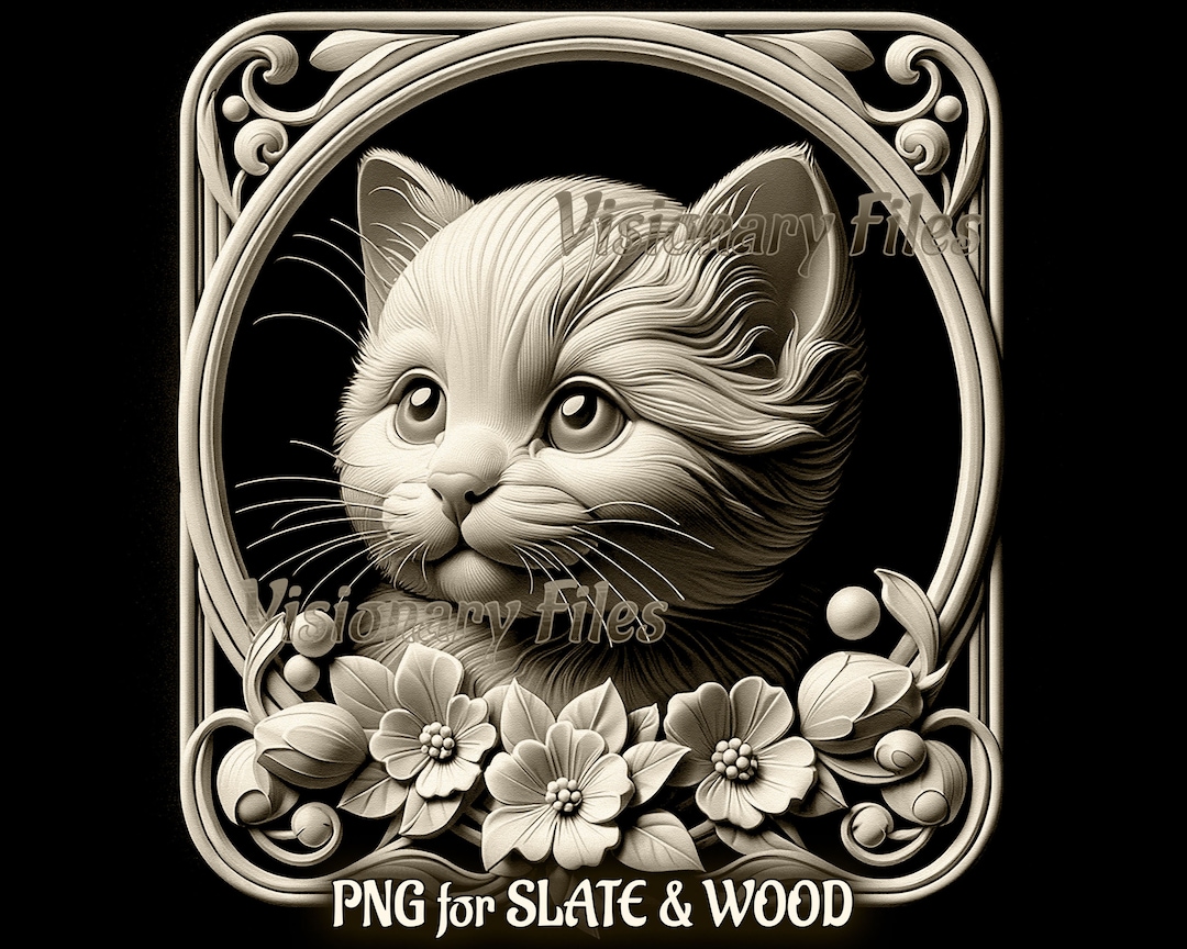 3D Illusion Kitty PNG Laser File, Slate Coaster Engraved, Cat Laser ...