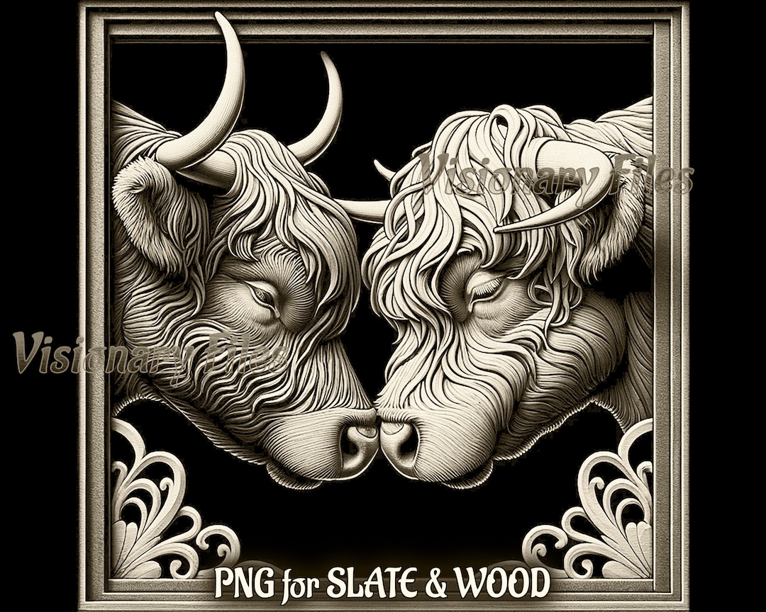 Highland Cows 3D Illusion PNG Laser File, Highland Cow in Love PNG ...