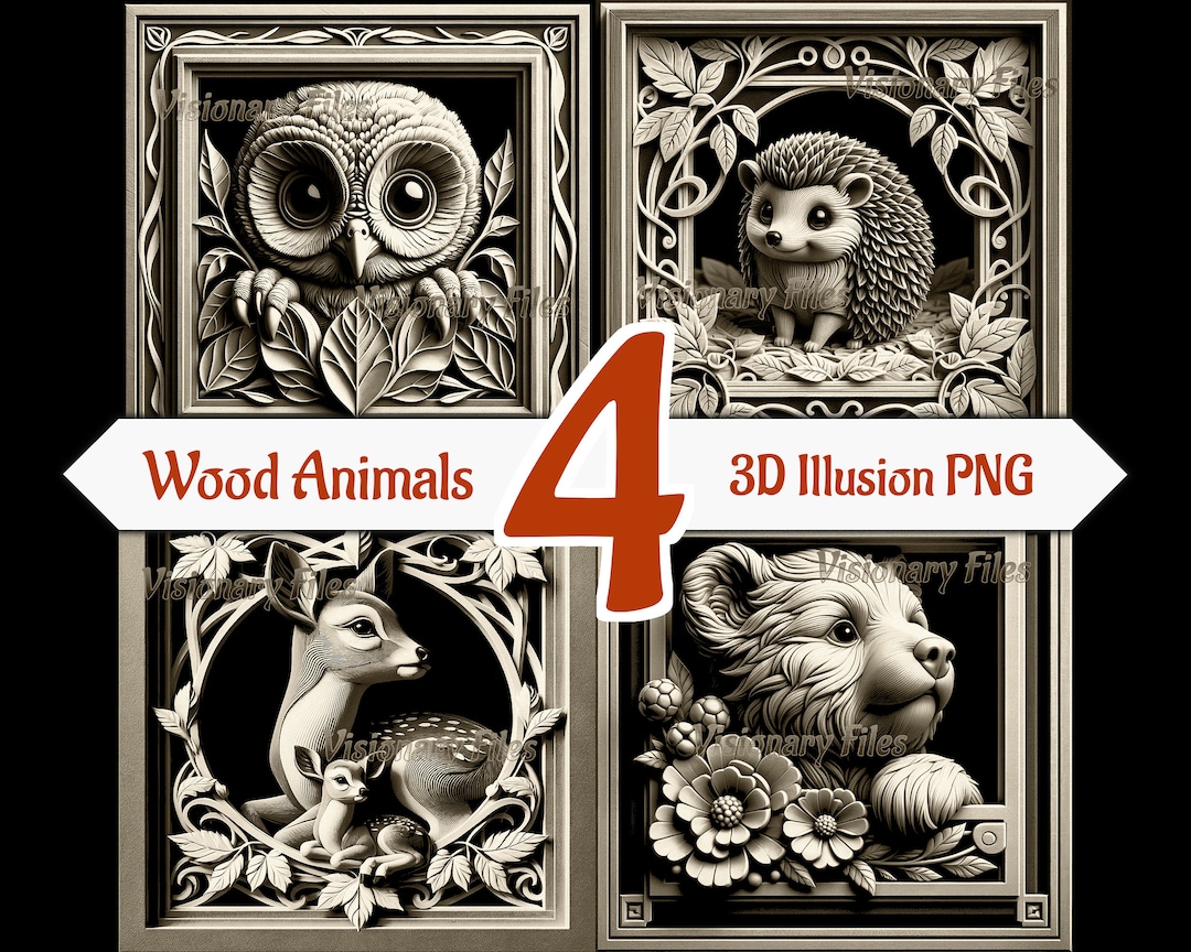Wood Animals 3D Illusion PNG Laser File, Animal 3D PNG Bundle, Owl ...