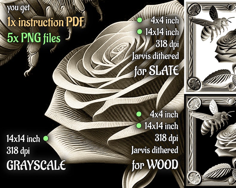 Honeybee and Rose 3D Illusion PNG Laser File, Honeybee PNG, Bee Slate ...
