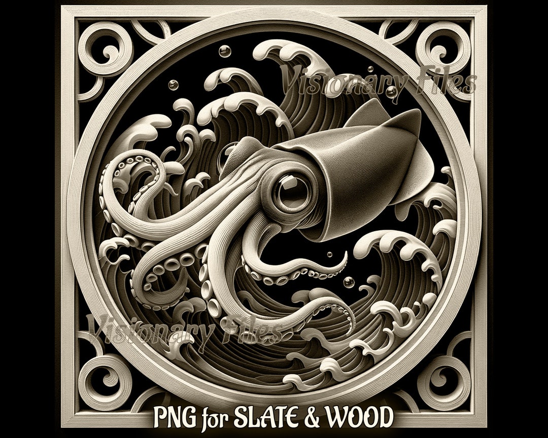 Squid 3D Illusion PNG Laser File, Squid PNG, Sealife Slate Coaster ...
