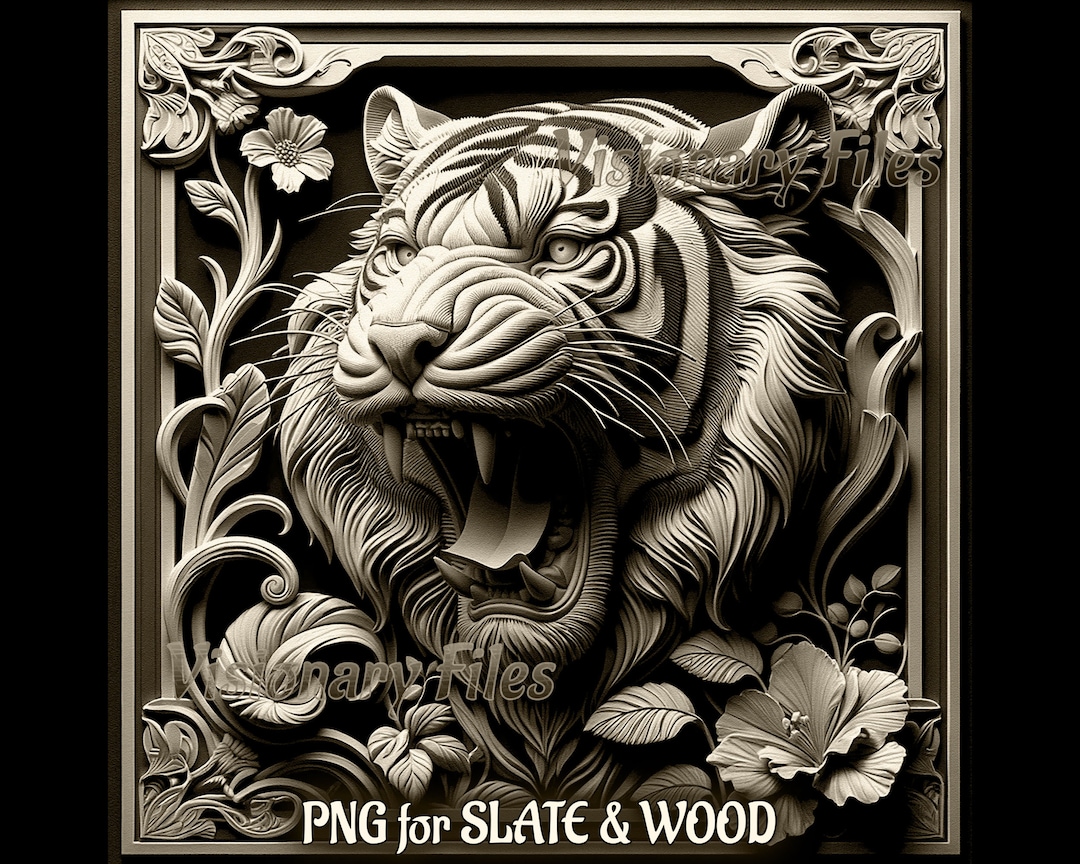 Roaring Tiger 3D Illusion Laser Engraving File, Slate Coaster PNG ...