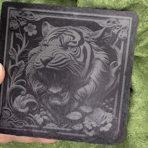Tiger 3D Illusion PNG Laser File, Roaring Tiger PNG, Slate Coaster ...