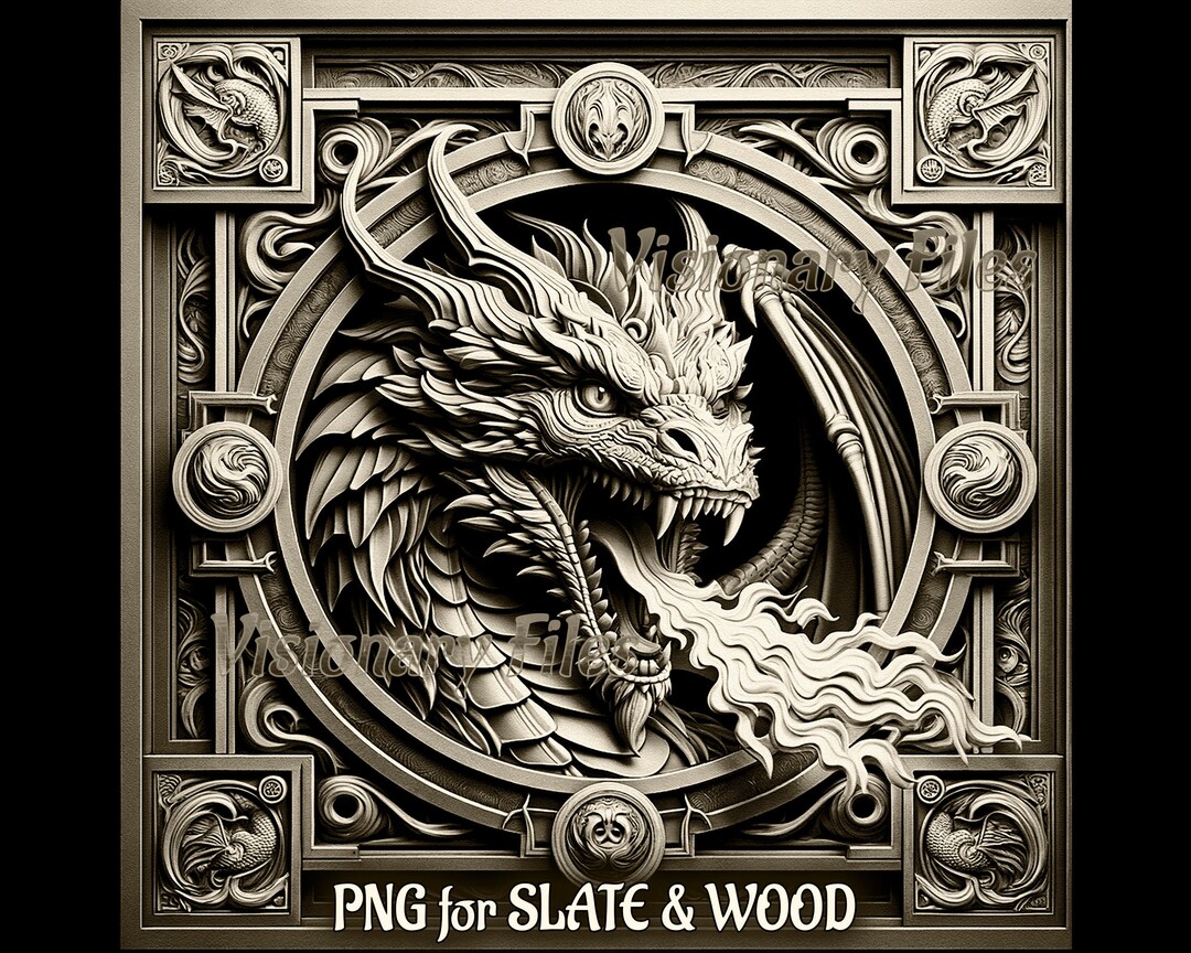 Dragon 3D Illusion PNG Laser File, Fierce Dragon PNG, Fire Dragon Slate ...