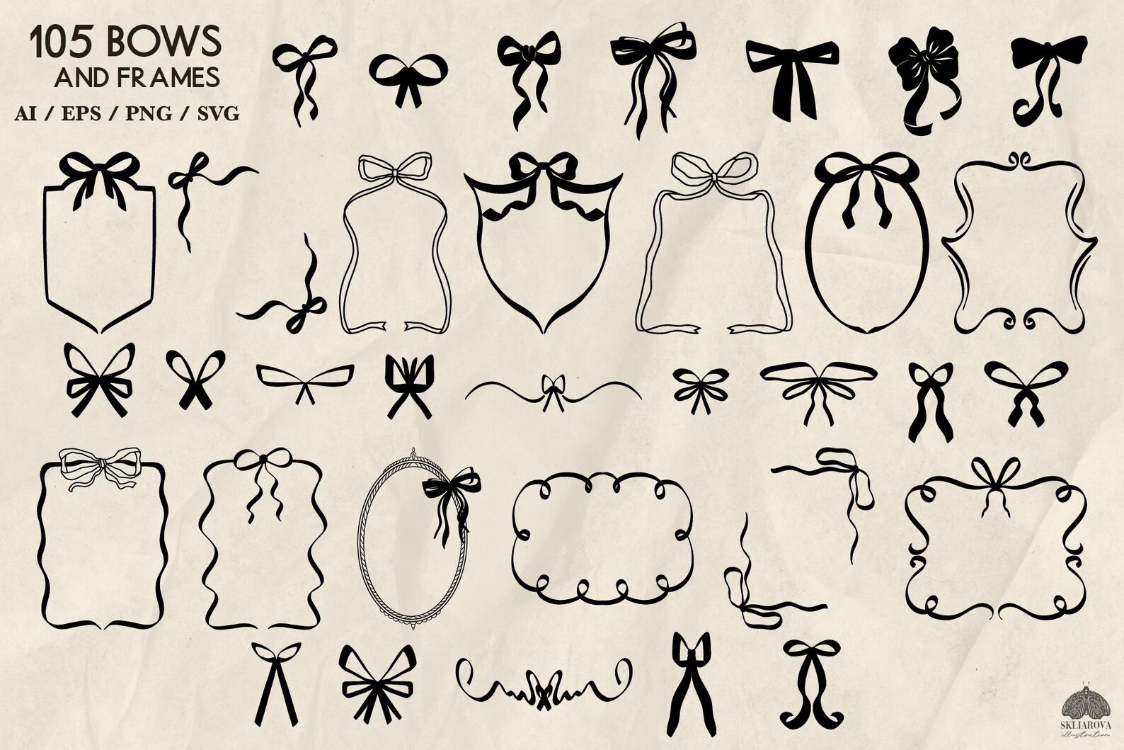 Bows and Frames Svg Bundle: 105 Borders and Black Ribbon Frames (+ Png ...