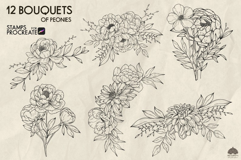 Flower Procreate Stamps Peony Procreate Brushes Set Coloring Floral ...