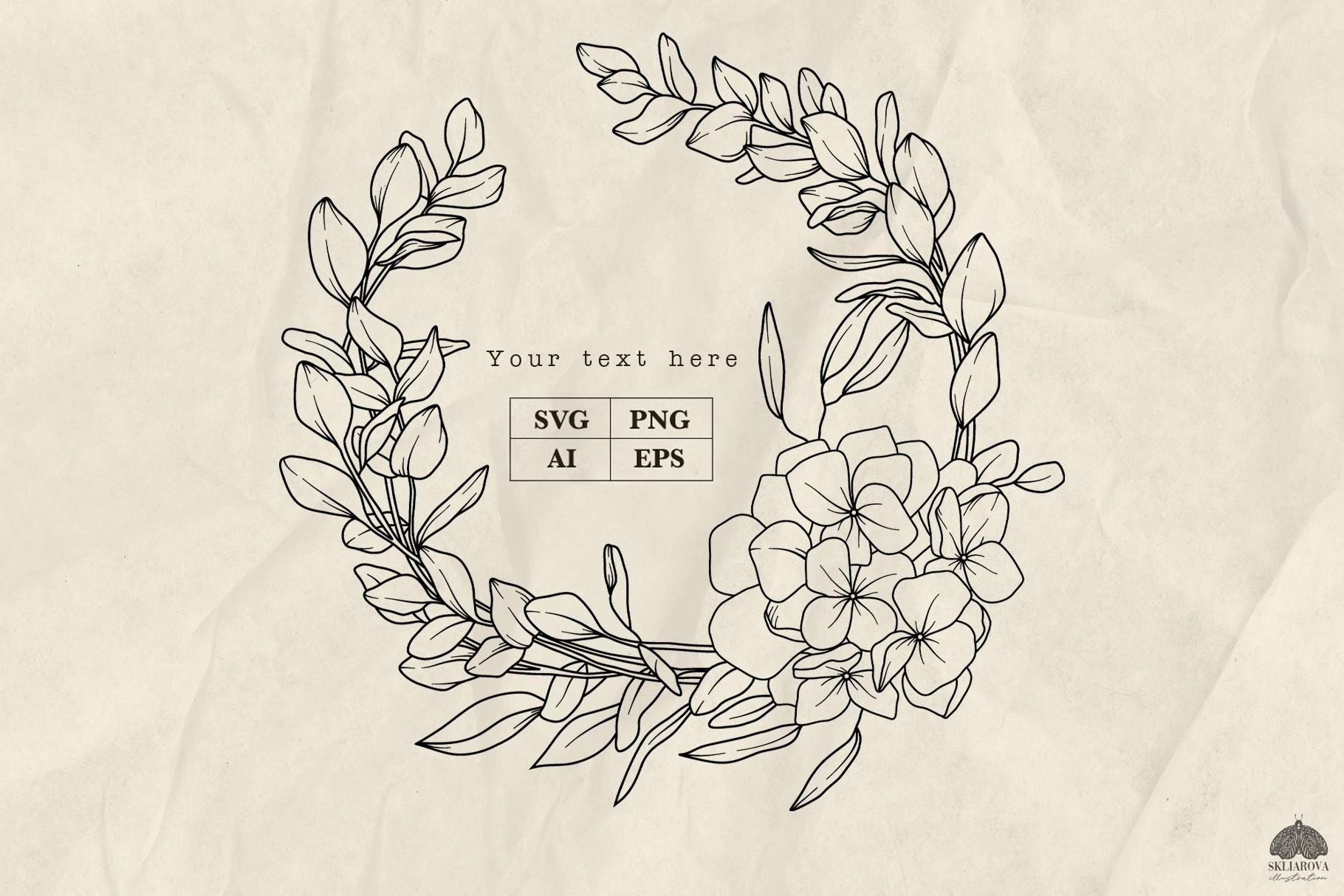 Hydrangea Svg Png Wreath Line Drawing Hydrangea Flower Frame Svg Floral ...