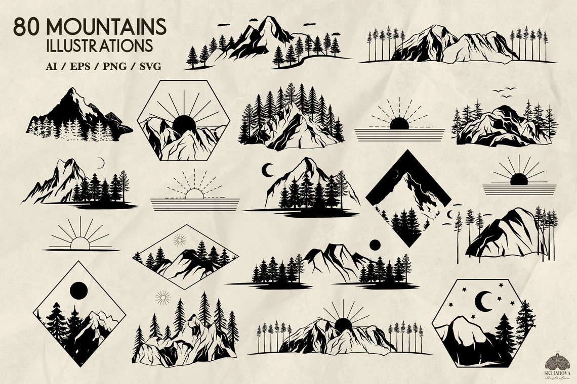 Mountains SVG Bundle Nature Files for Cricut Geometric Mountain ...