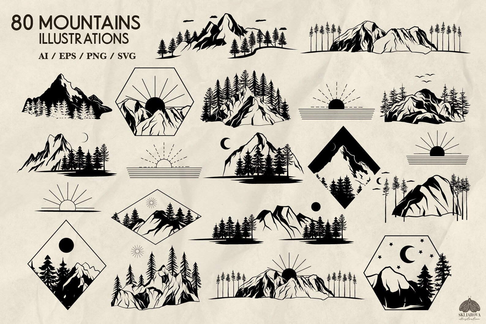 Mountains SVG Bundle Nature Files for Cricut Geometric Mountain ...