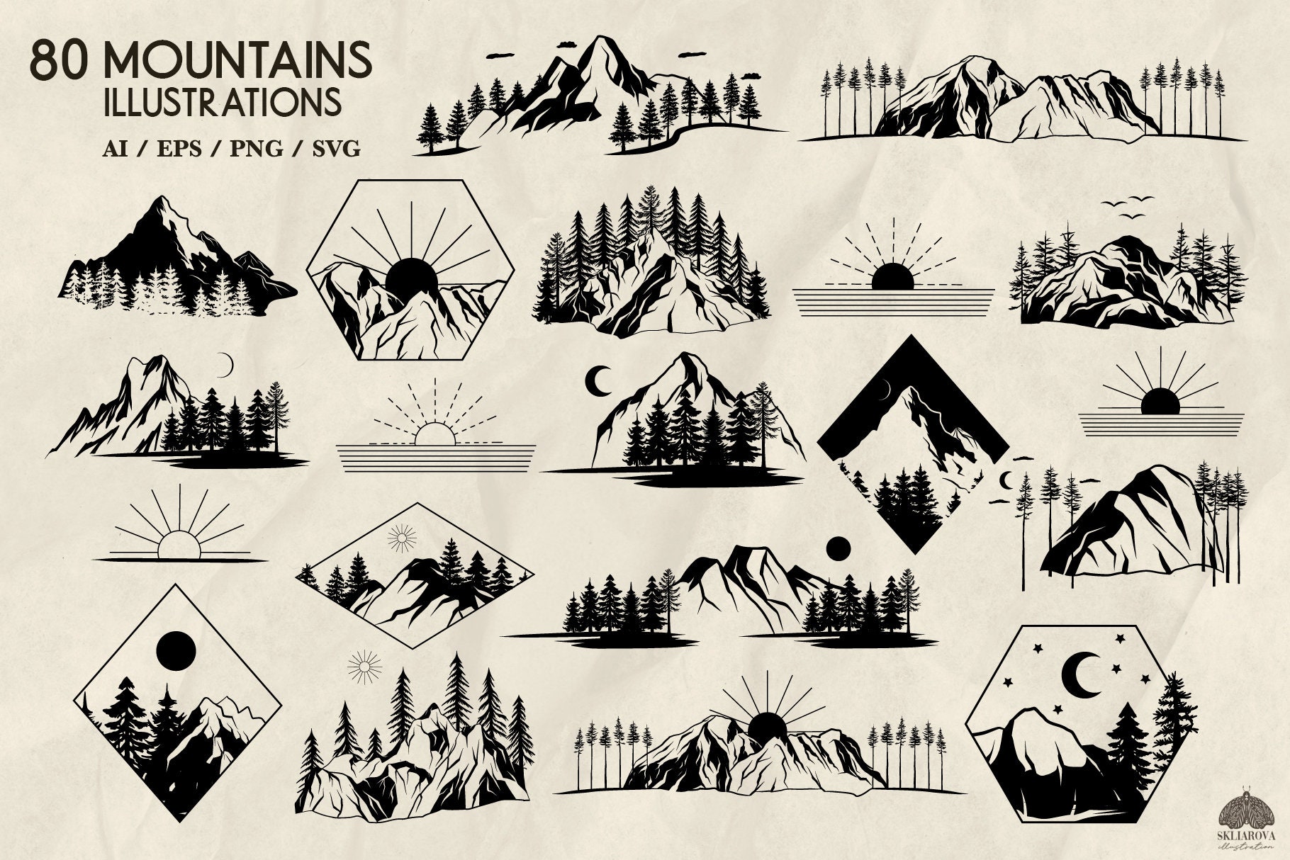 Mountains SVG Bundle Nature Files for Cricut Geometric Mountain ...