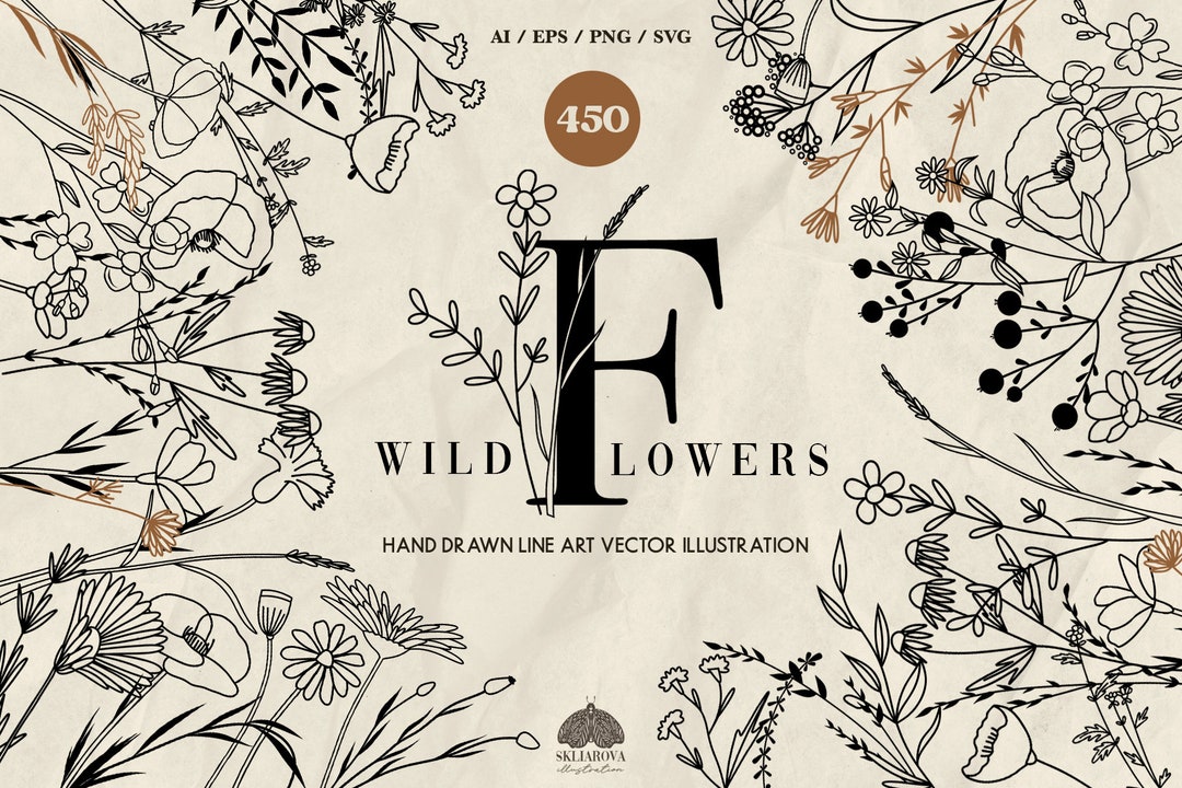 Wildflowers Svg Bundle Floral Line Art Svg Line Drawing Flowers Outline ...