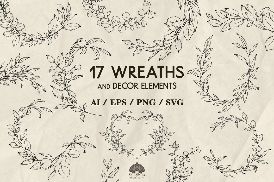 Greenery Wreath Design Floral Elements Svg Bundle Arrangement Floral ...