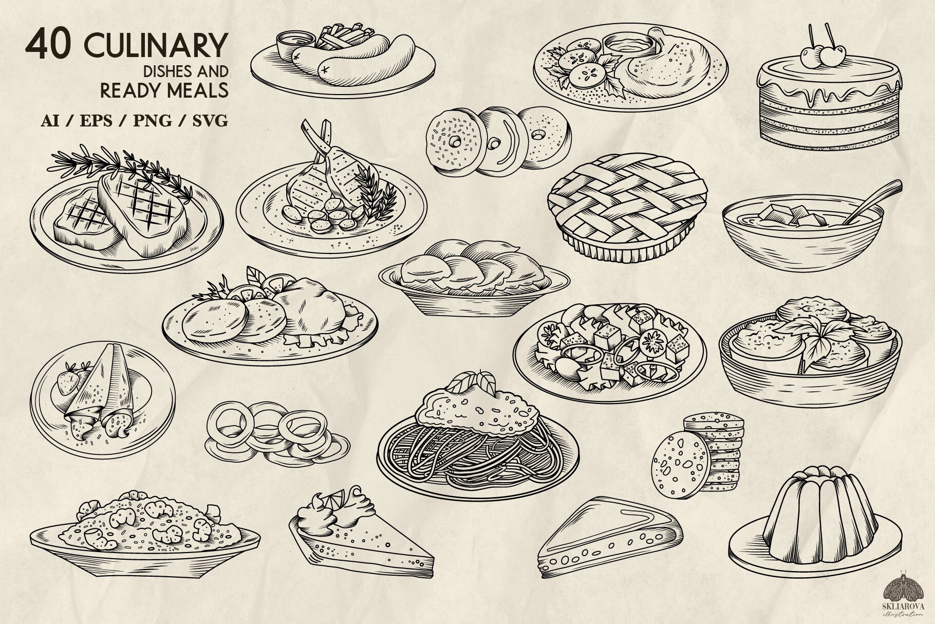 Food Svg Bundle Food Stencil Svg Culinary Svg Dishes Svg Steak Svg ...