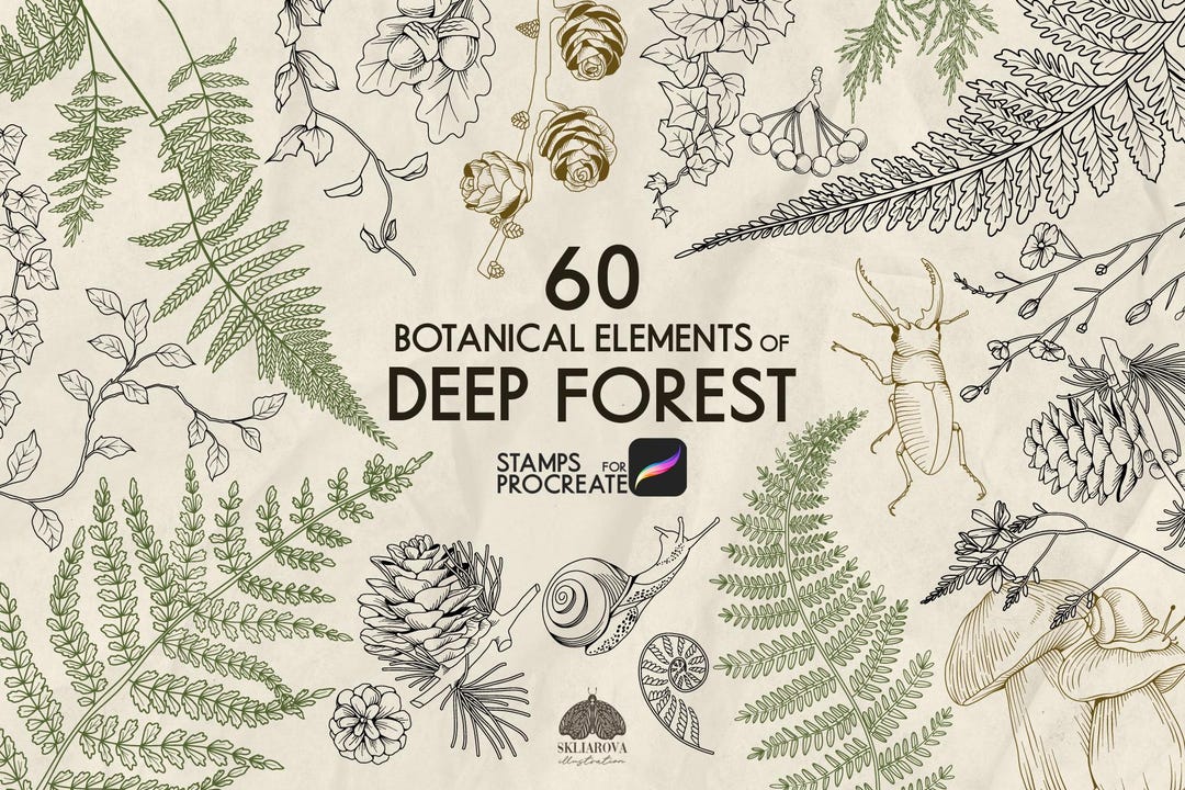 Forest Floral Stamps for Procreate: Botanical Line Art Brushes ...