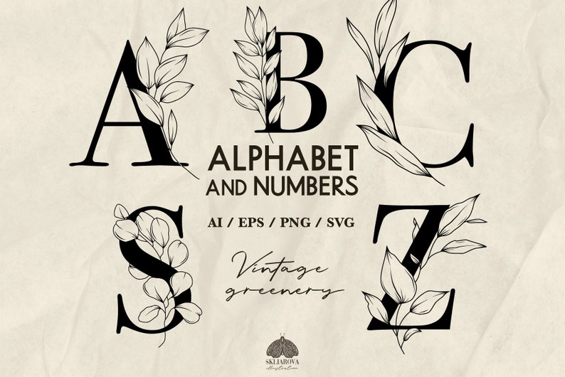 Floral Alphabet SVG Bundle: Botanical Letters & Numbers (+ Png, Eps, Ai ...