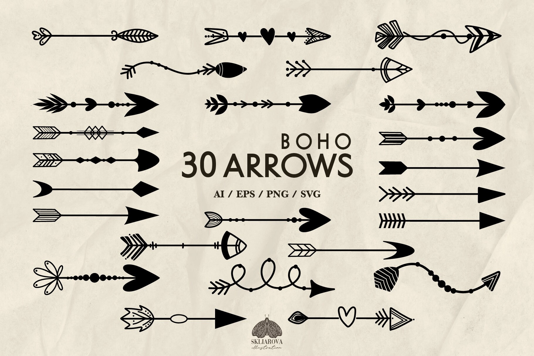 Boho Arrows Svg Bundle Arrow Clipart Arrow Silhouette Decorative ...