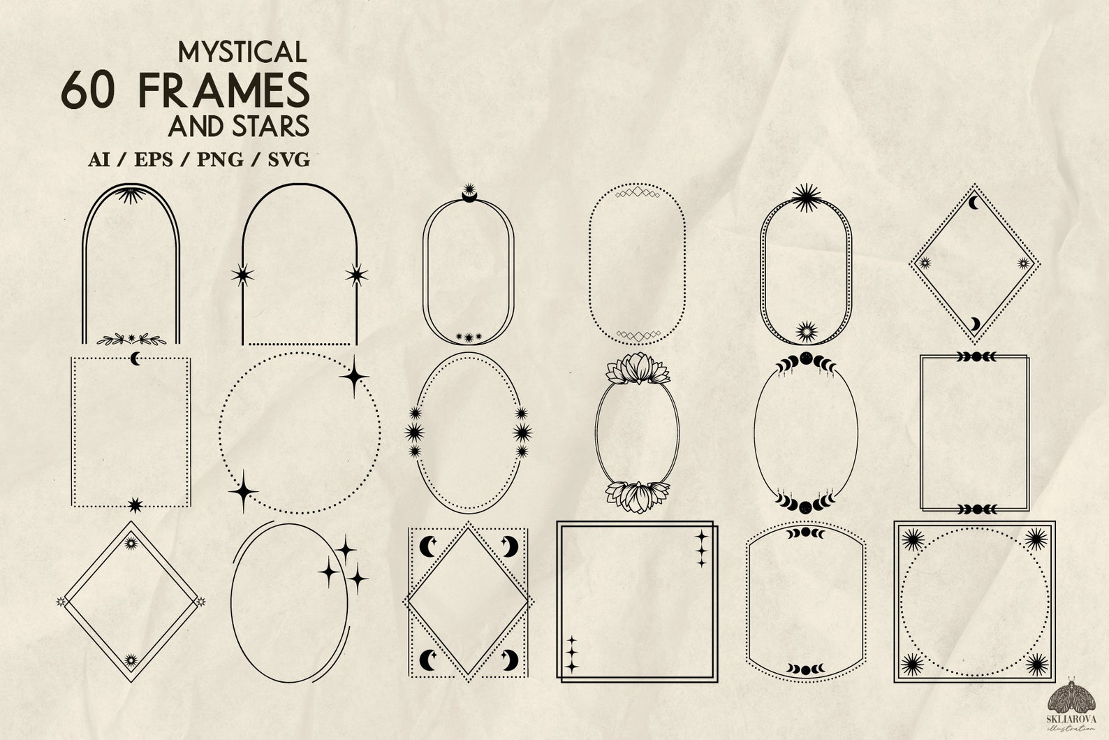 60 Mystical Frames and Stars Svg Bundle Magic Boho Frame Borders ...