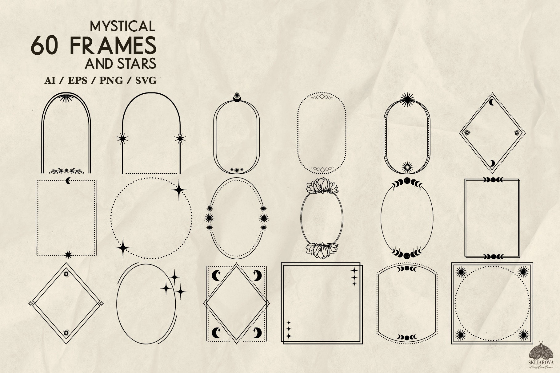 60 Mystical Frames and Stars Svg Bundle Magic Boho Frame Borders ...