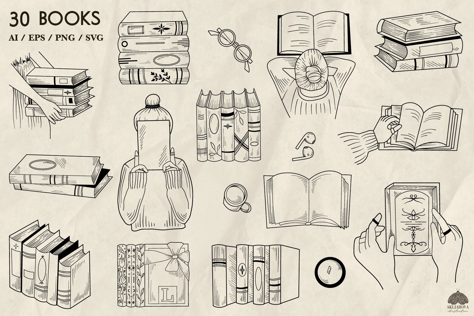 Book Svg Bundle Stack of Books Open Book Png Outline Books Line Drawing ...