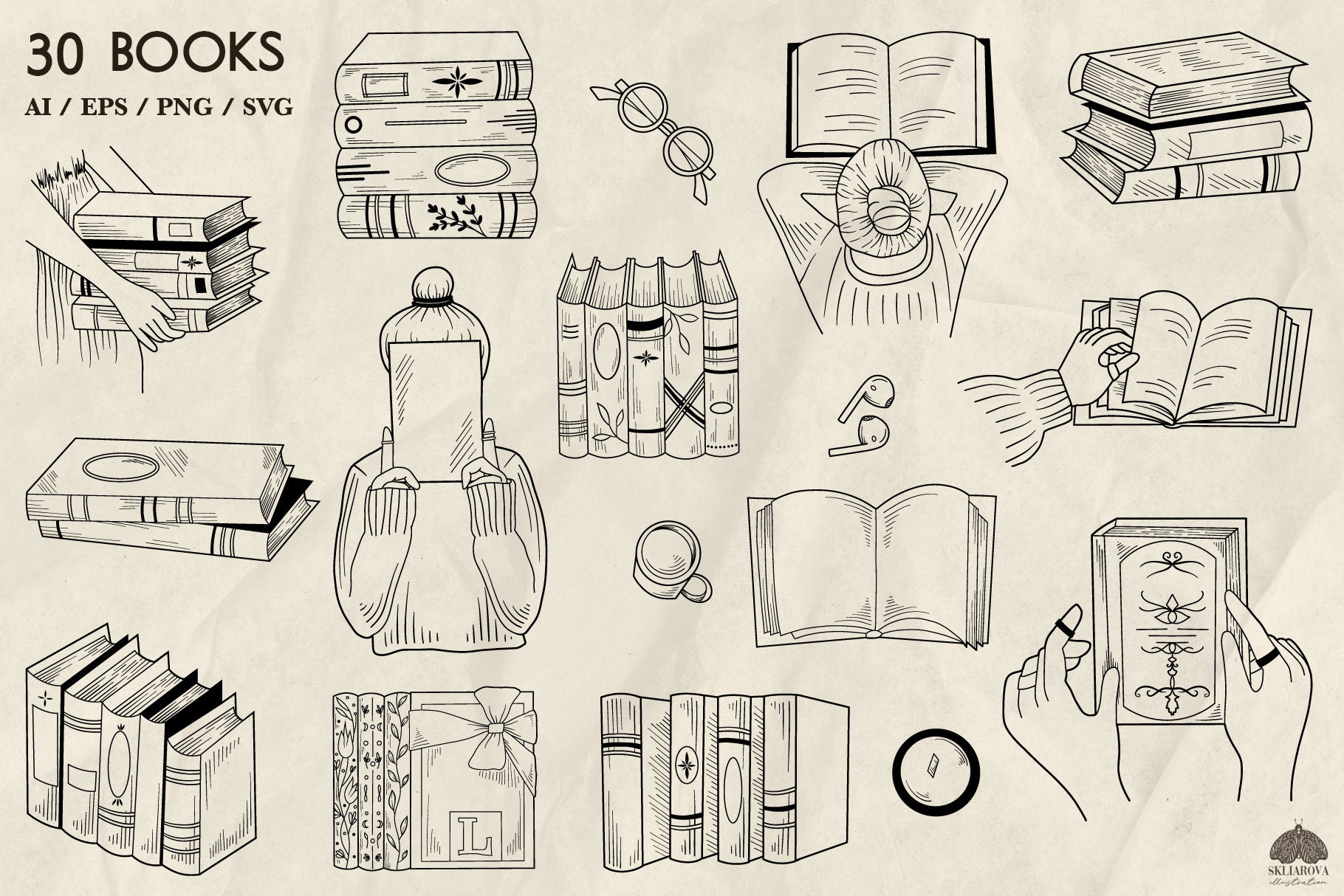 Book Svg Bundle Stack of Books Open Book Png Outline Books Line Drawing ...