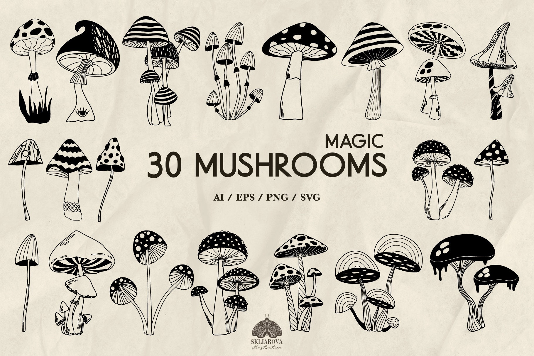 30 Magic Mushrooms Svg Bundle Mystical Svg Fantasy Mushrooms Vector ...