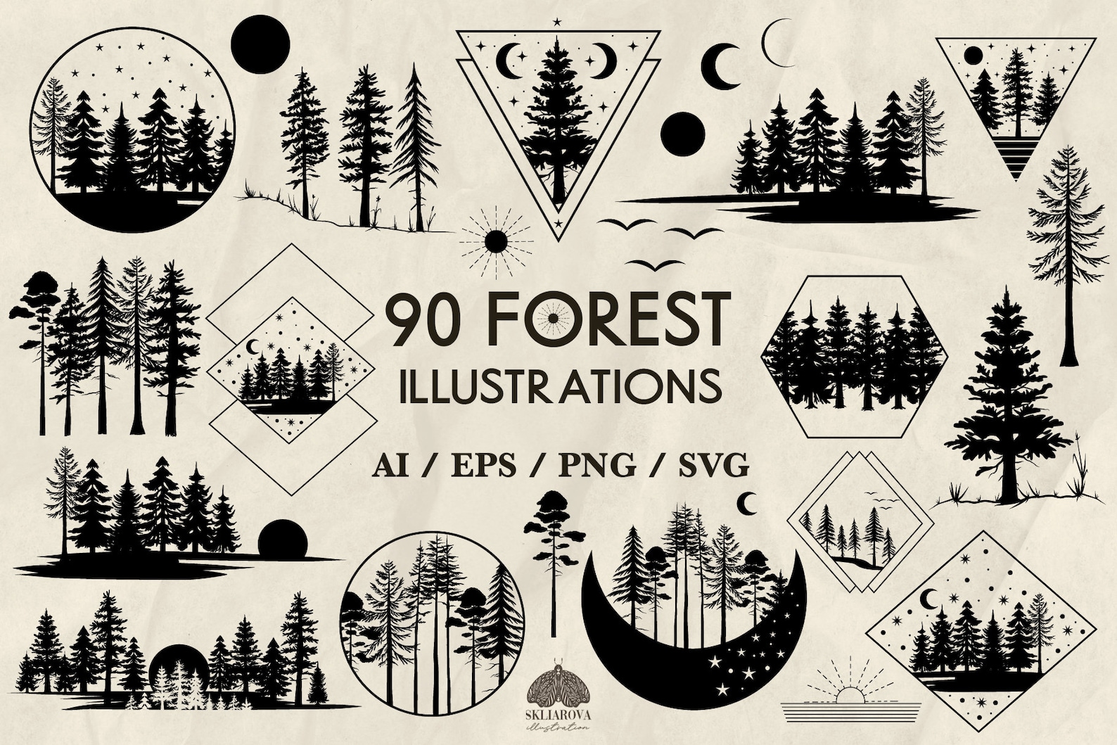 Forest SVG Bundle Nature Files for Cricut Geometric Forest Tree ...