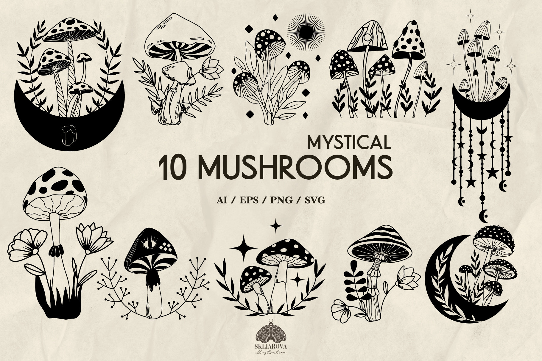 Magic Mushrooms Svg Bundle Mystical Svg Fly Agaric Fantasy Mushroom ...