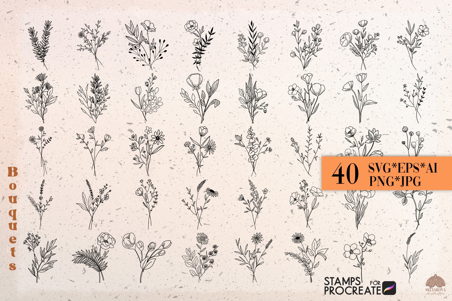 Botanical Svg Bundle Wildflowers Svg Vintage Line Art Flowers File for ...