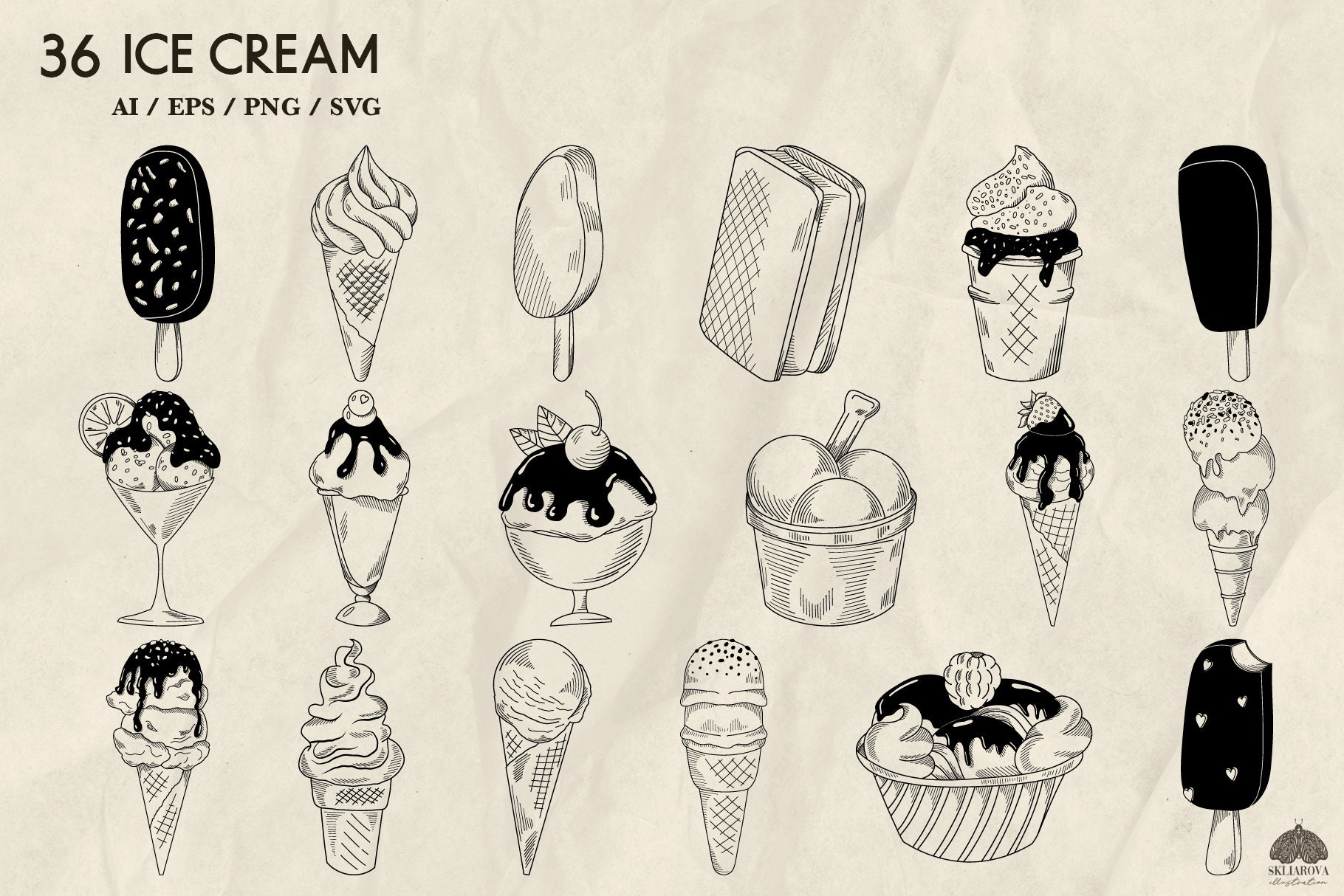 Ice Cream Svg Bundle Food Svg Ice Cream Silhouette Outline Popsicle ...