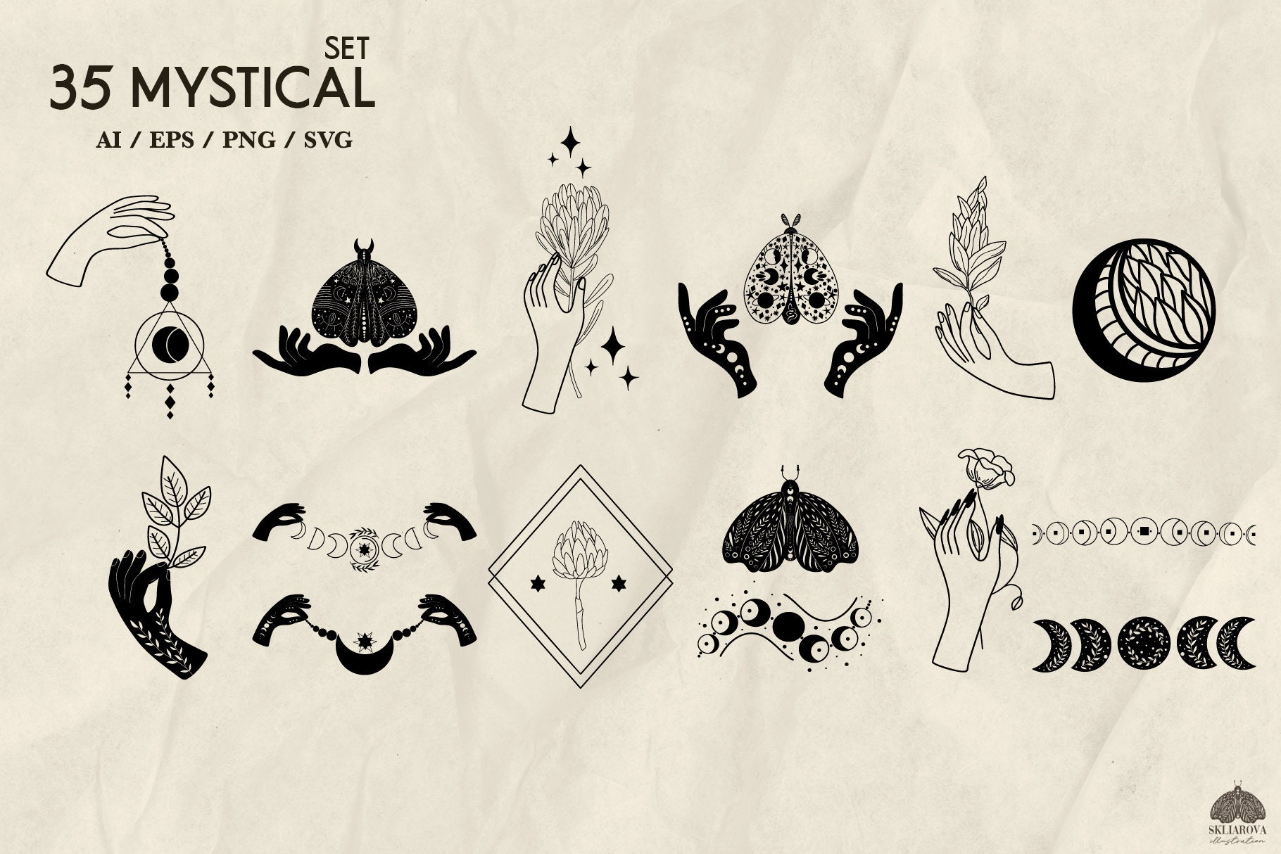 Mystical Svg Bundle Crystal Moon Svg Moon Phases Svg Celestial Svg ...