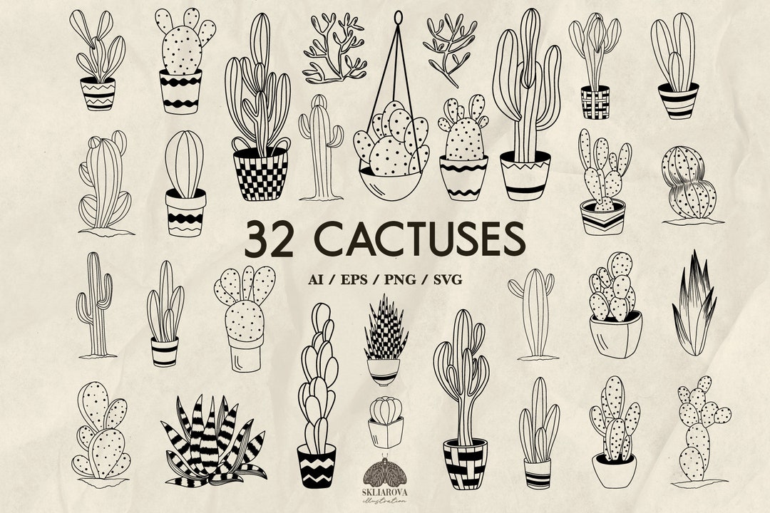 Cactus Svg Bundle Succulent Svg Potted Cactus Clipart Cacti Svg Desert ...