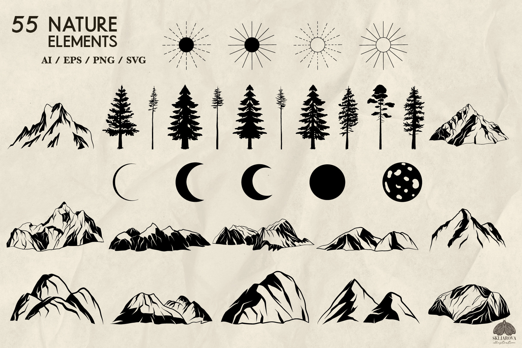 Forest Tree SVG Mountains Svg Moon Svg Nature Svg Files for Cricut Tree ...