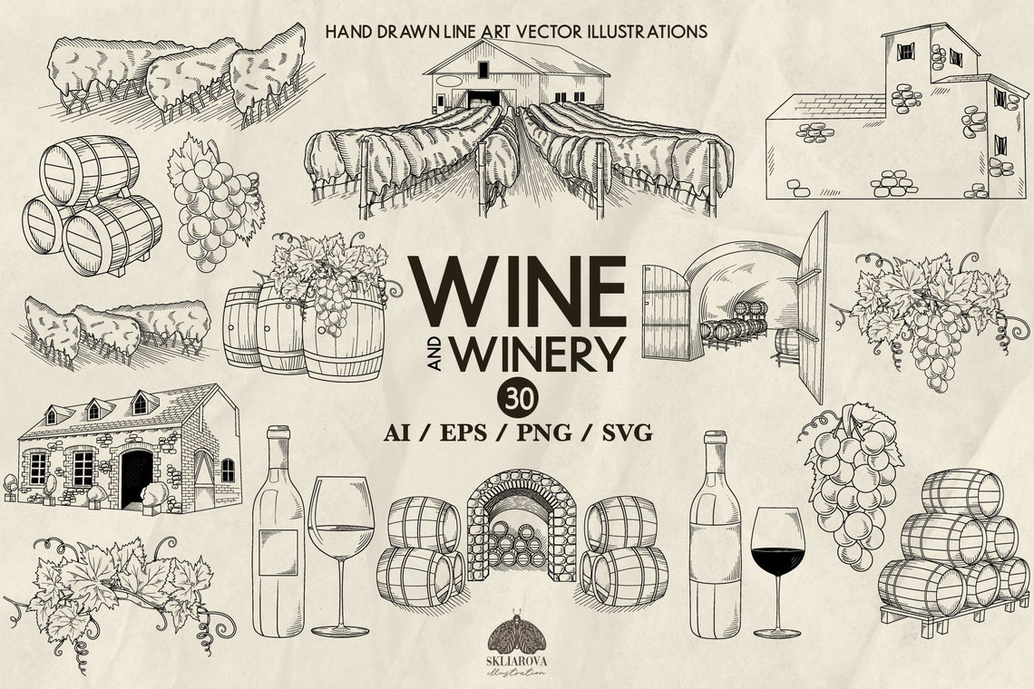 Wine Svg Bundle Vineyard Svg Winery Svg Grape Svg Wine Glass Svg Grapevine Svg Wine Barrel Svg ...