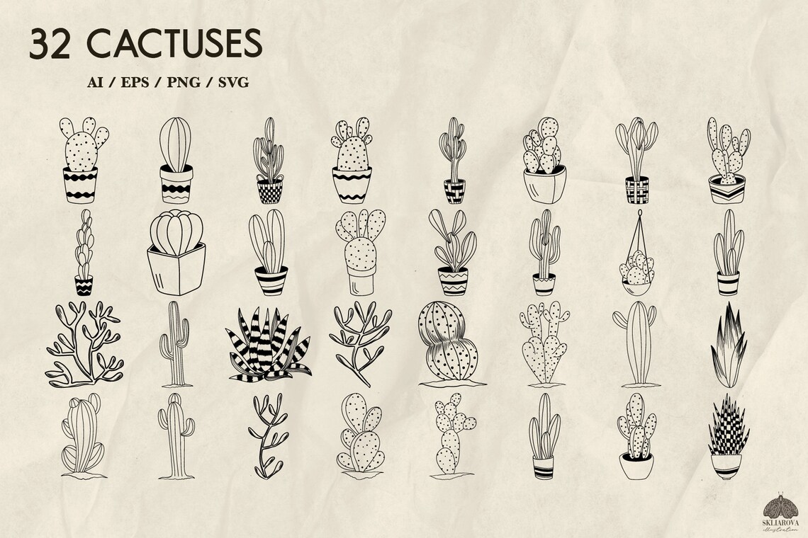Cactus Svg Bundle Succulent Svg Potted Cactus Clipart Cacti Svg Desert ...
