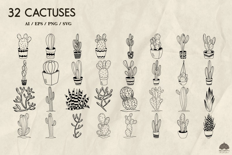 Cactus Svg Bundle Succulent Svg Potted Cactus Clipart House Plant Svg ...