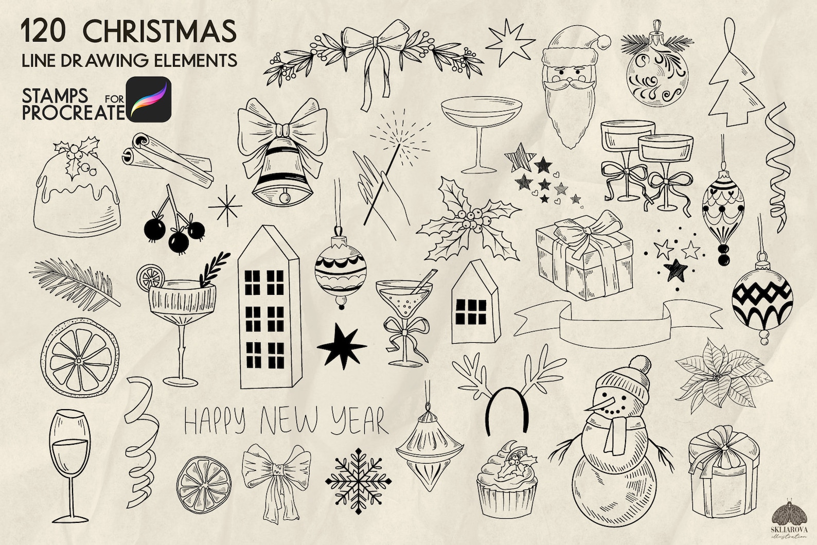 Christmas Procreate Stamp Brushes Set Winter Holidays Stamps for ...