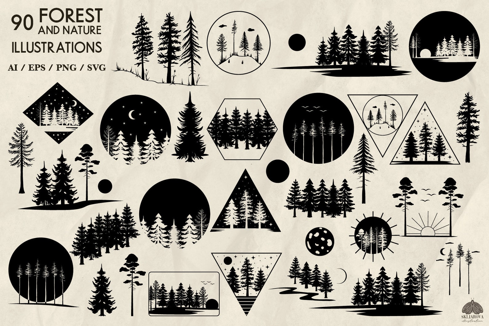Forest SVG Bundle Nature Files for Cricut Geometric Forest Tree ...