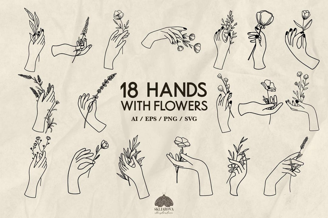 Hand Svg Bundle Aesthetic Hand With Flower Silhouette Floral Hands Svg ...