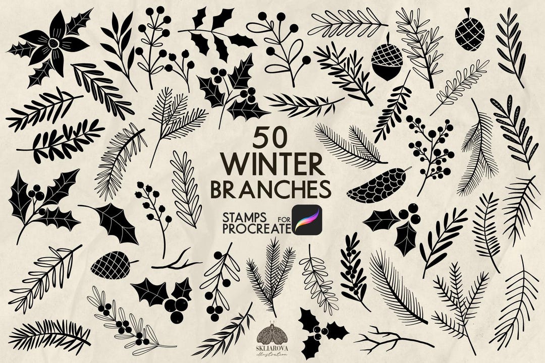 Winter Botanical Procreate Stamps Christmas Floral Stamp Brushes for ...