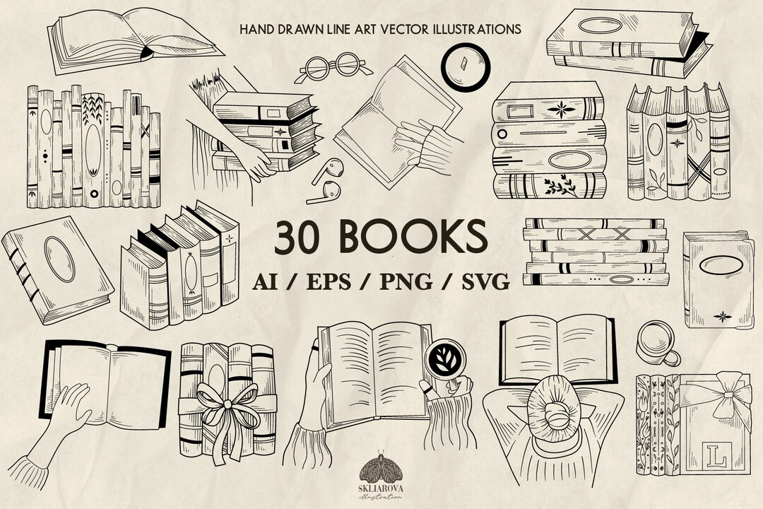 Book Svg Bundle Stack of Books Open Book Png Outline Books Line Drawing ...