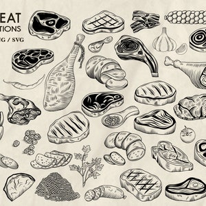 Meat Line Art SVG Bundle: 43 Food Outline Illustrations (+ PNG, EPS) - Etsy
