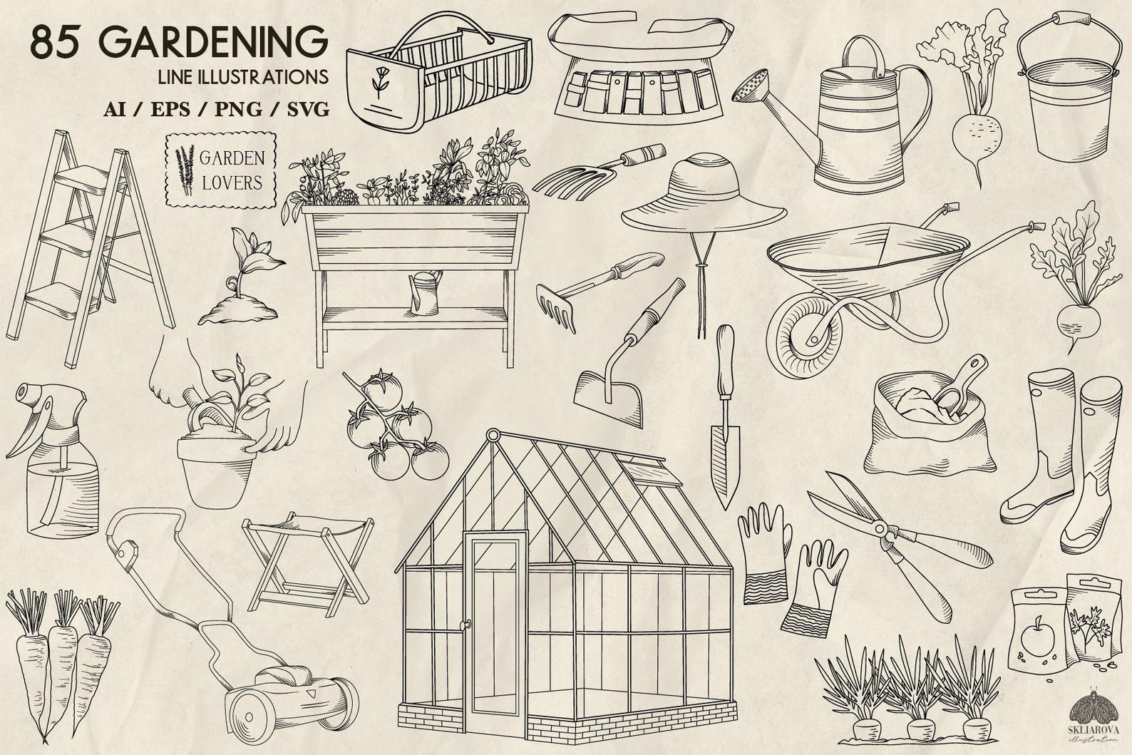 Gardening Svg Bundle Spring Garden Svg Line Drawing Garden Tools Svg ...