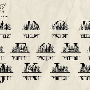 Forest Split Monogram SVG Bundle Nature Monogram Hand Drawn Pine Tree ...