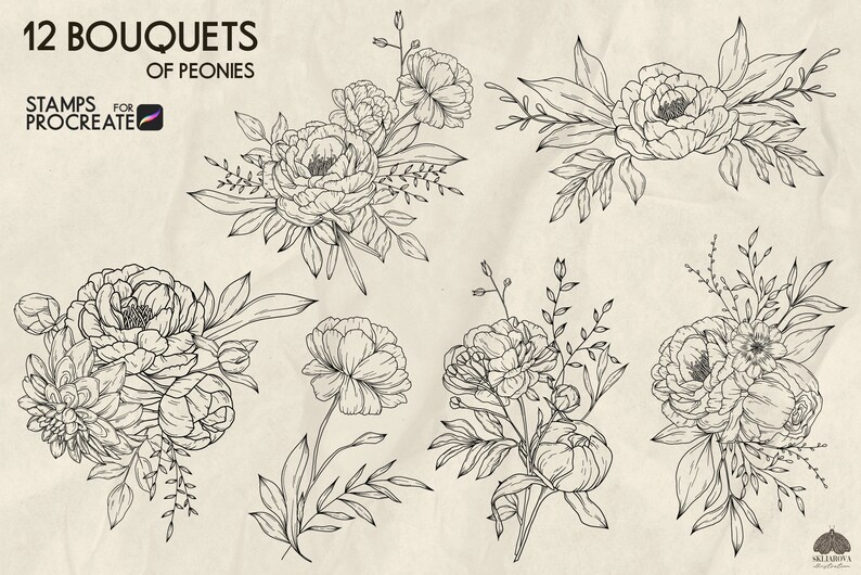 Flower Procreate Stamps Peony Procreate Brushes Set Coloring Floral ...