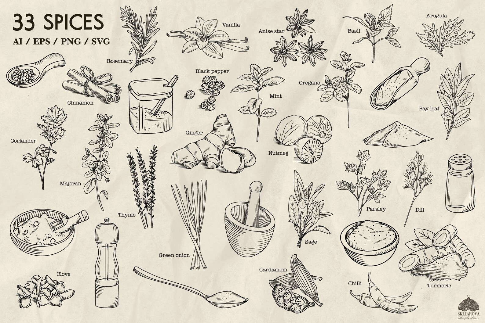 Spice Herbs Svg Bundle Food Svg Kitchen Svg Organic Svg Vegan Svg ...